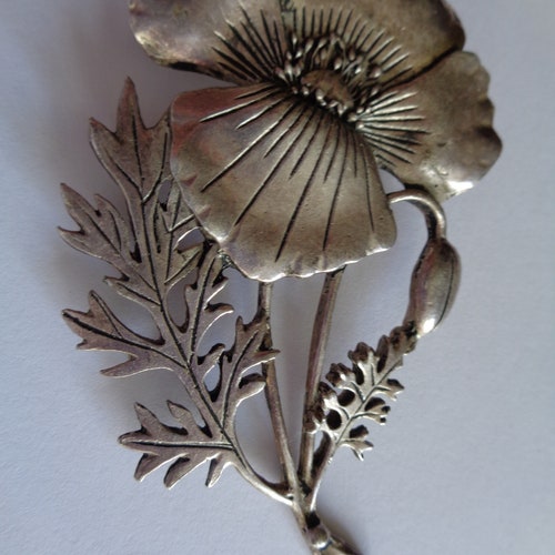 Vintage Signed MASJ Silvertone Large Poppy Brooch/pin - Etsy