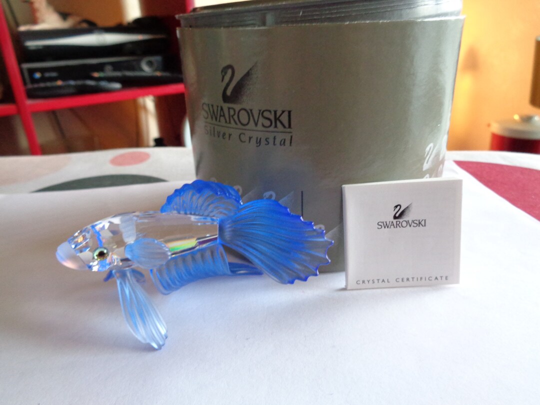 Vintage Signed Swarovski Blue Siamese Fighting Fish Boxed VGC With COA ...