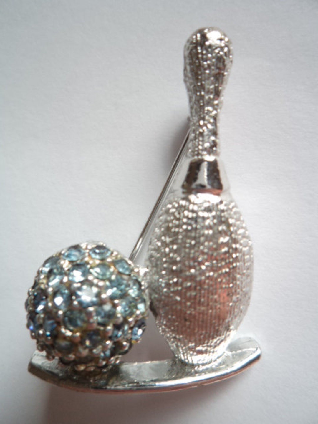 Vintage Signed Dodds Silver/blue Sparkling Bowling Ball and Pin Brooch ...