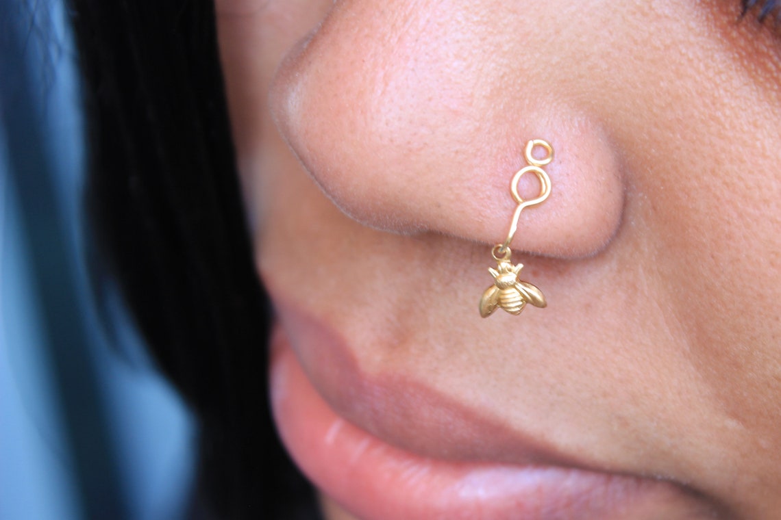 Dangle Bumblebee Nose Cuff Clip Wire Bee Fake Nose Ring Gold | Etsy