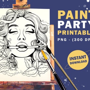 Puff Paint & Sip Party Printable PNG Digital Download DIY Pre Drawn ...