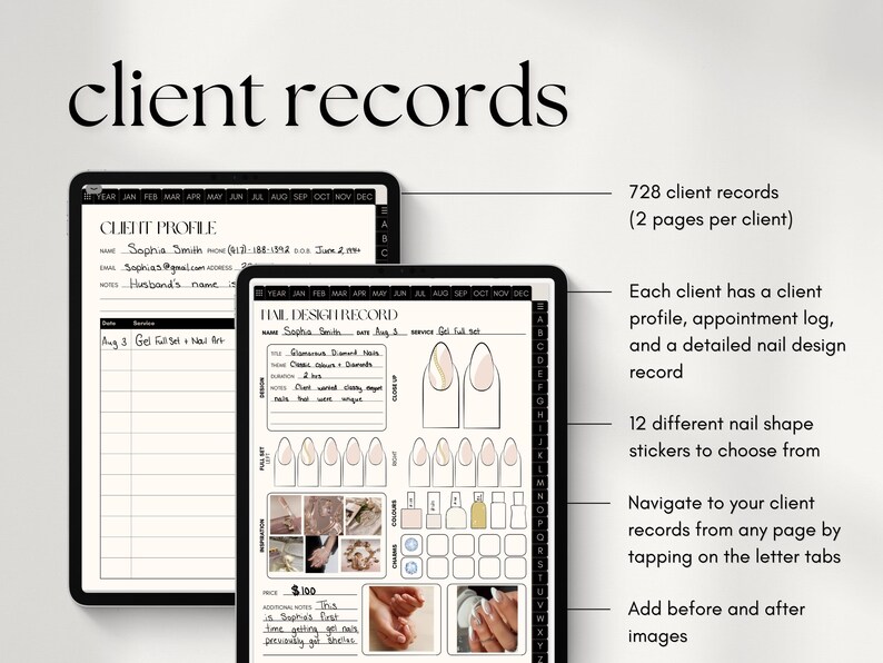 Nail Salon Appointment Book | Nail Art Template | Client Record Book ...