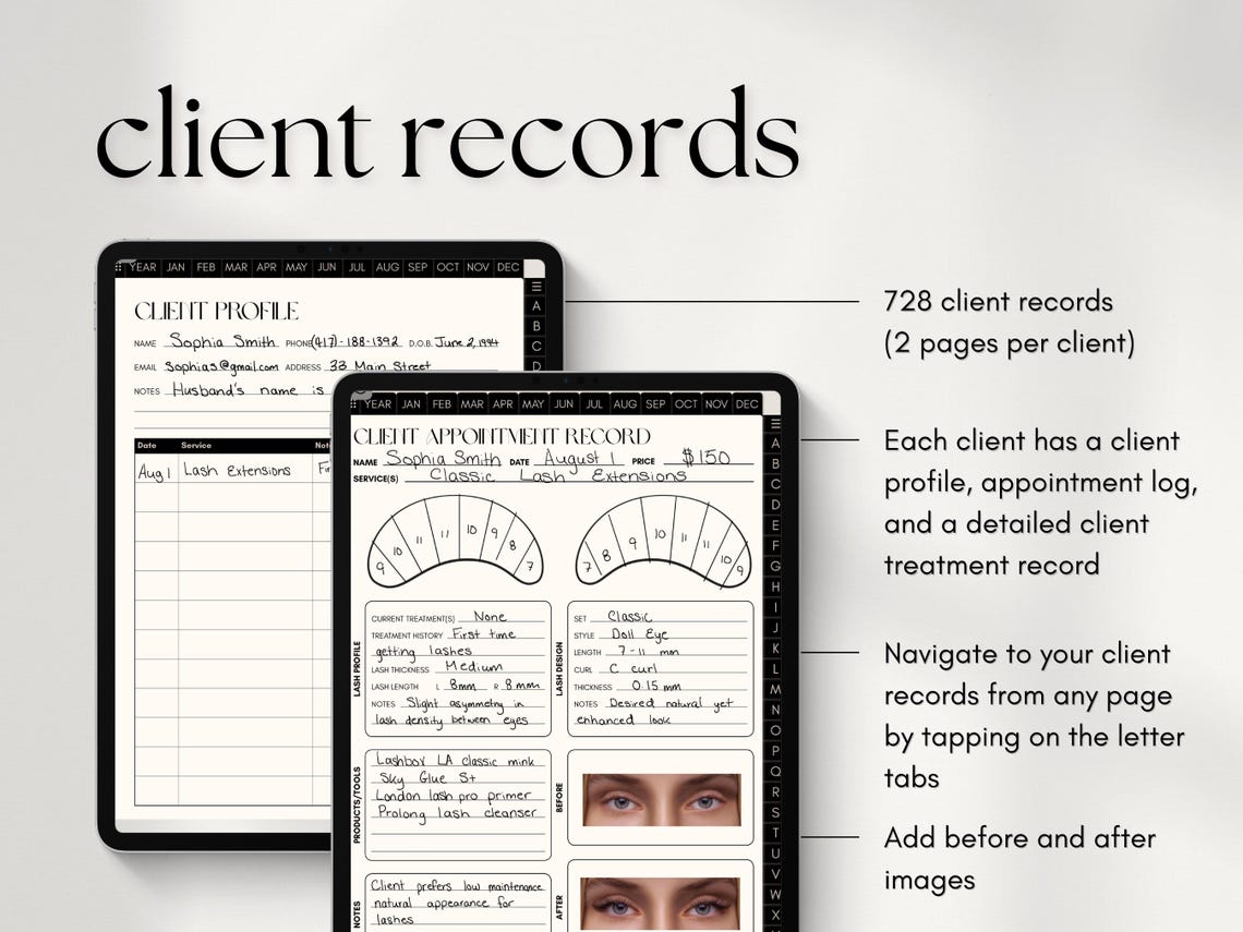 Lash Tech | Client Record Book | Appointment Calendar | Business ...
