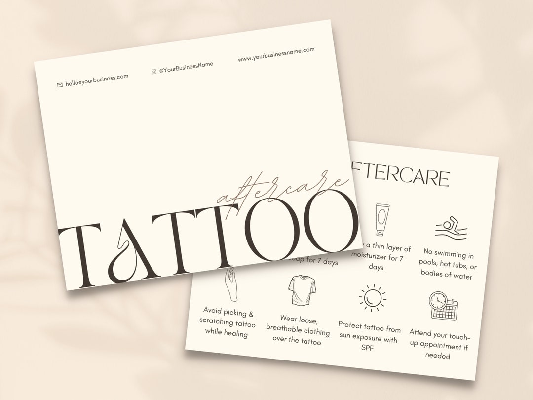 Tattoo Aftercare | Tattoo Artist | Care Instructions | Aftercare Cards ...