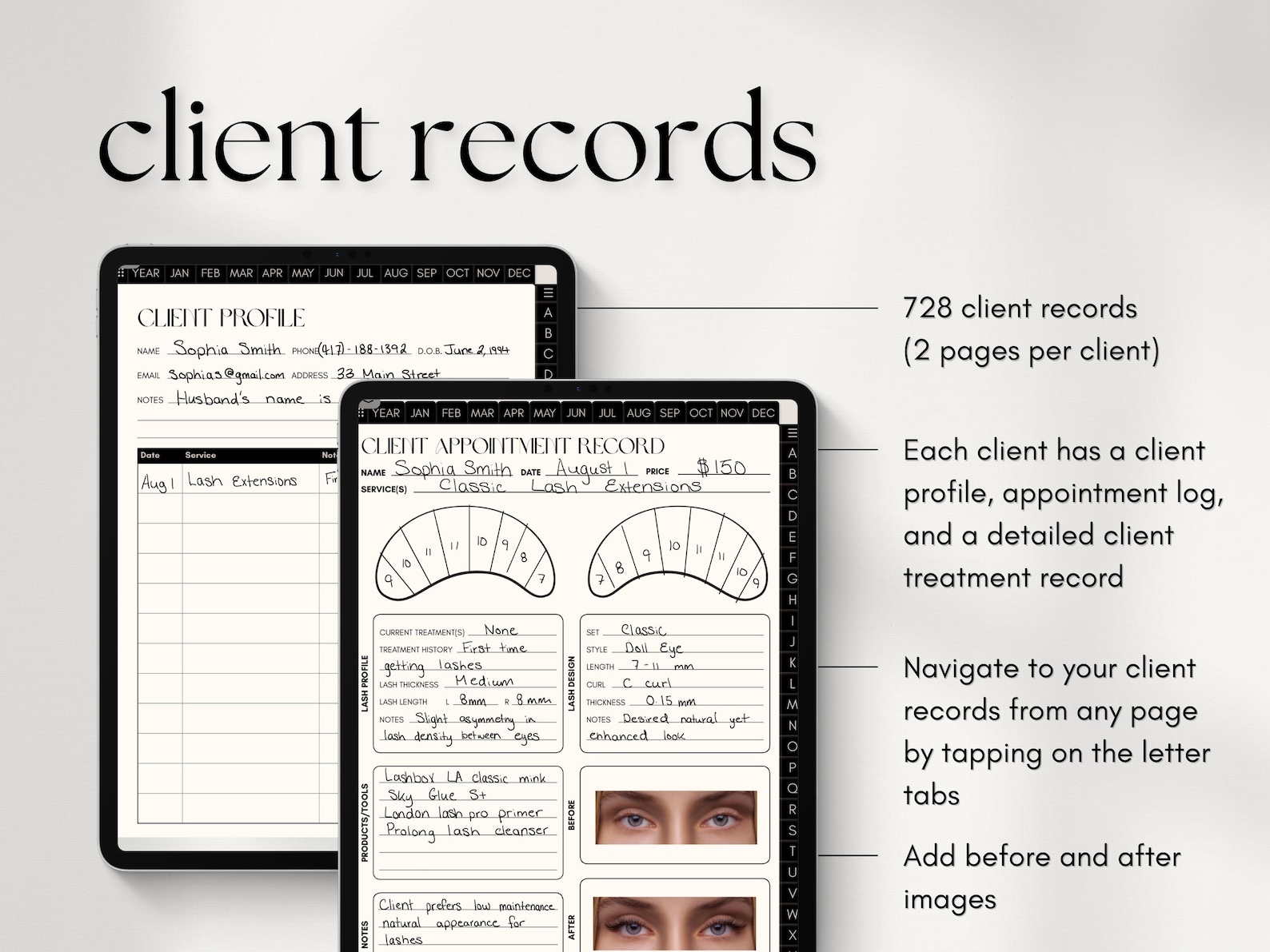 Lash Tech | Client Record Book | Appointment Calendar | Business ...