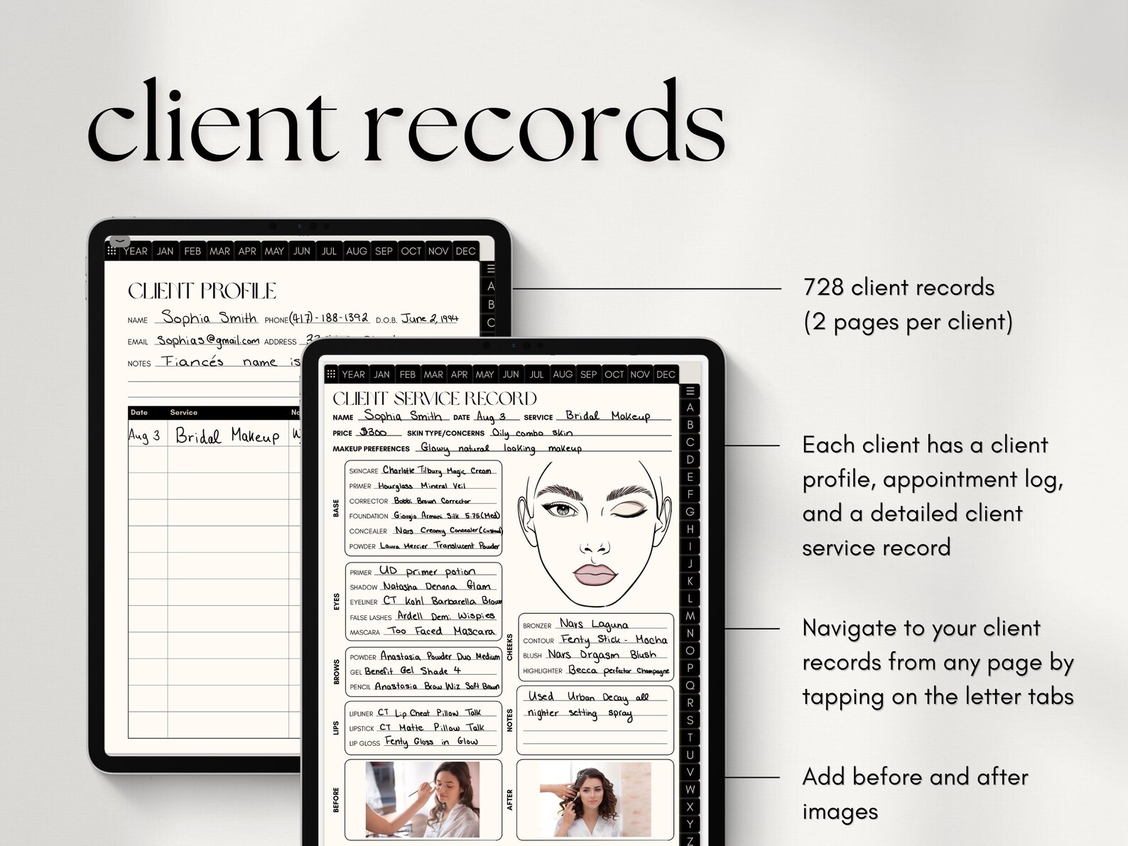 Makeup Artist Planner | Makeup Face Chart | Appointment Planner ...