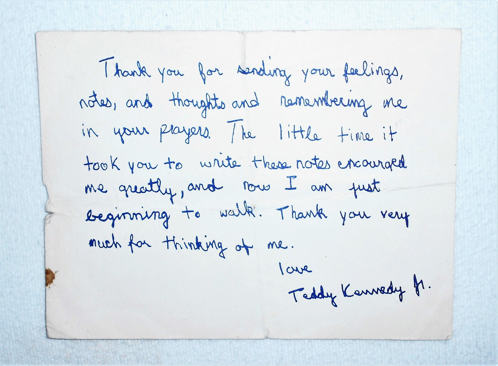 Handwritten Thank You Note from Teddy Kennedy Jr. Plain Paper | Etsy