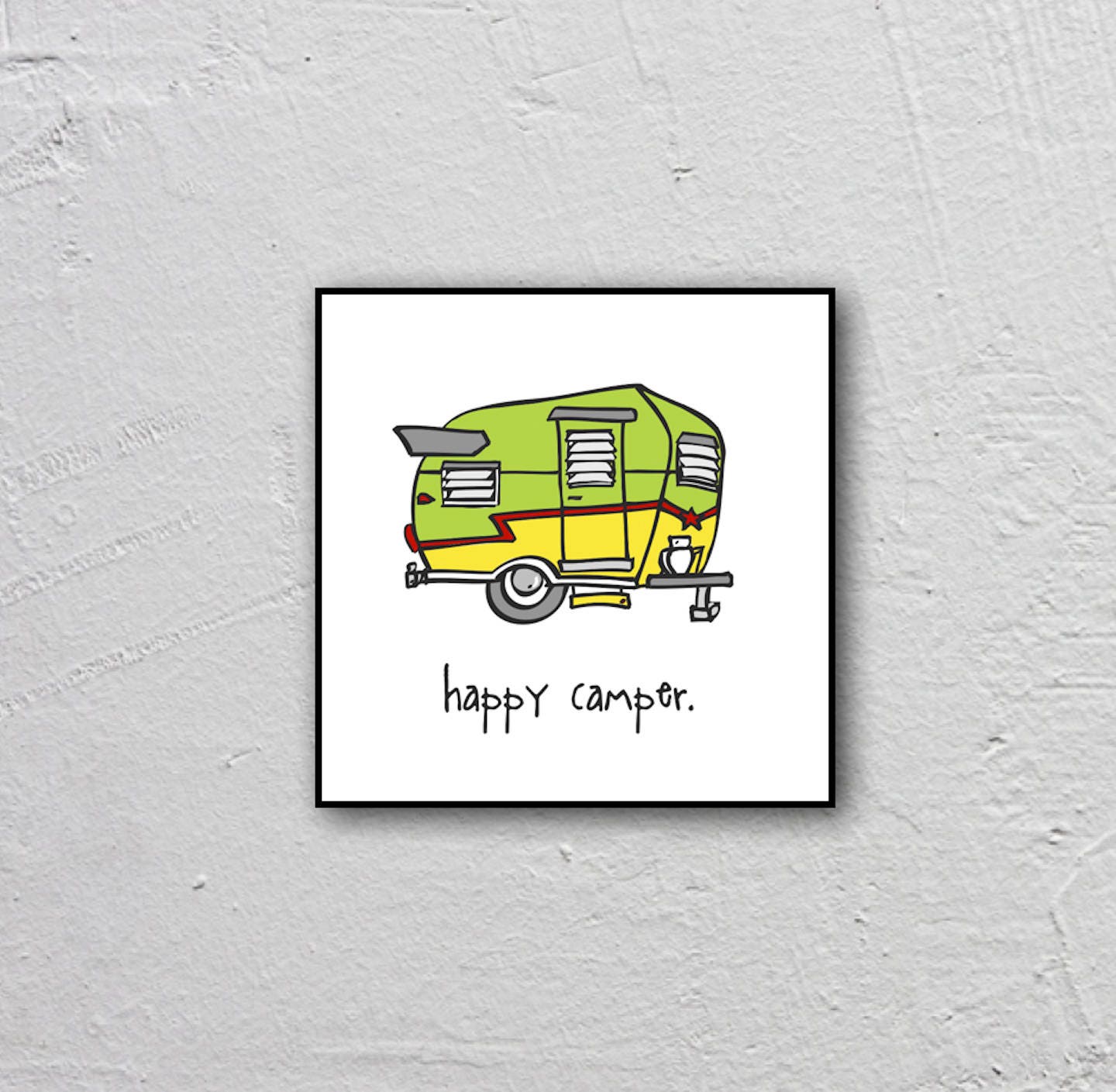 Happy Camper. 8x8 Art Print. Illustration. Vintage Airsteam. Travel ...