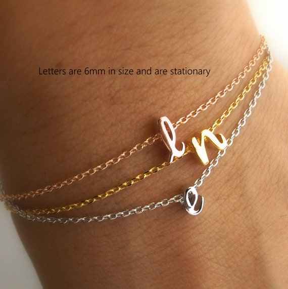 Dainty Silver Gold Rose Gold Lowercase Cursive Script Initial Bracelet monogram Bracelet Personalized Bridesmaid Gift wedding Jewelry Etsy