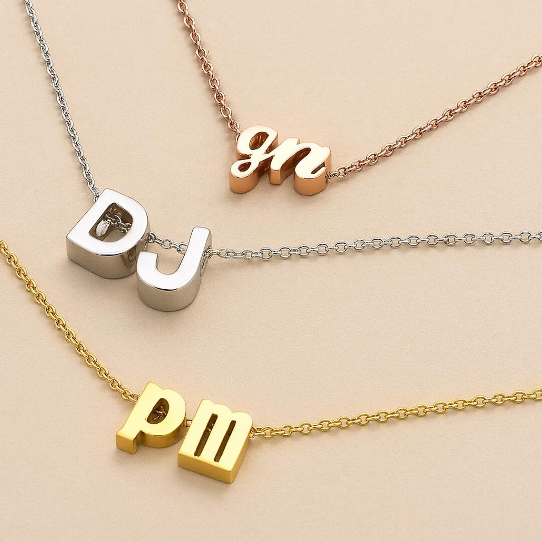 Double Initial Necklace, Lowercase Cursive Uppercase Two Initials ...