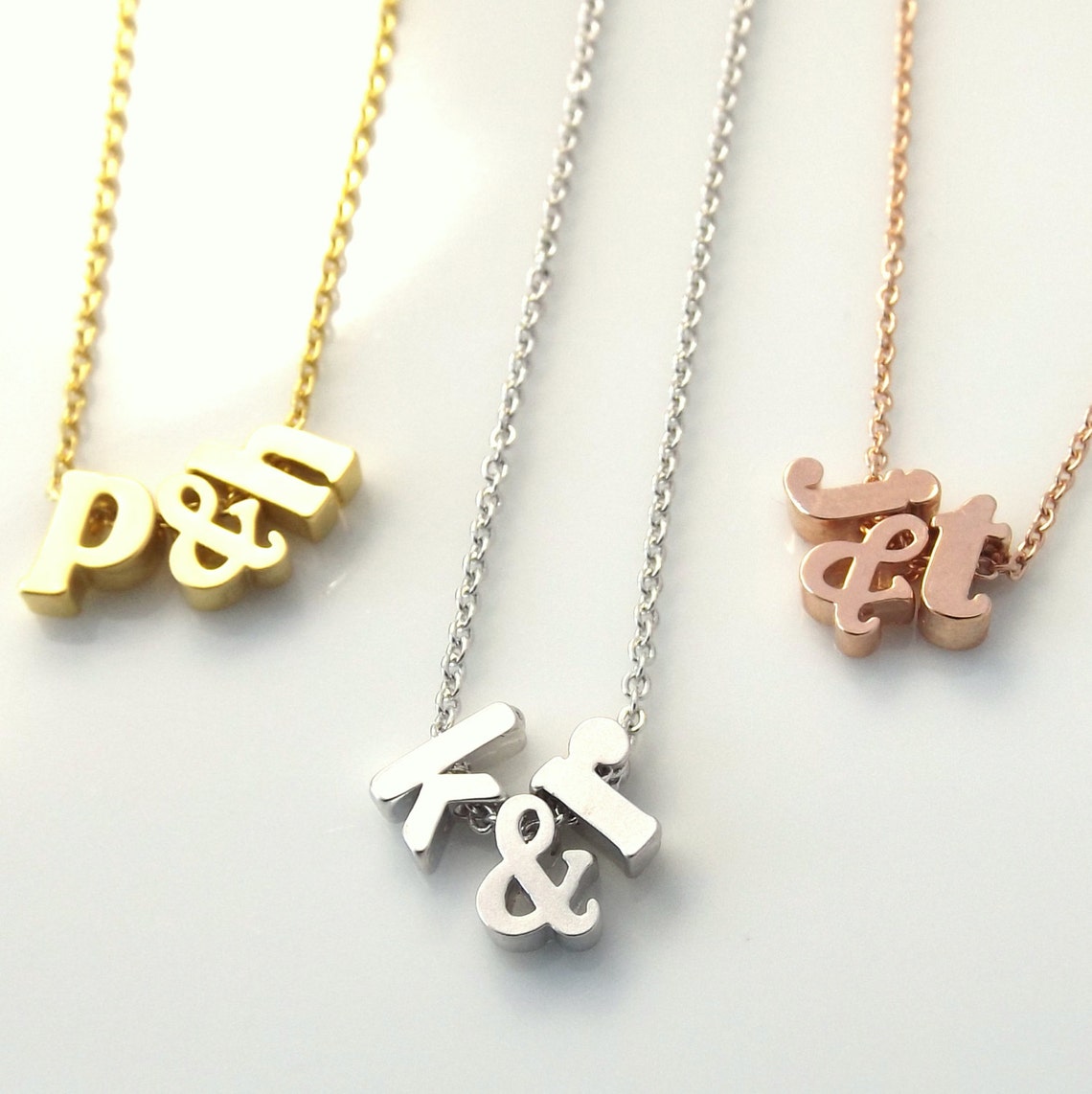 Double Initial Necklace With Ampersand Star or Heart - Etsy