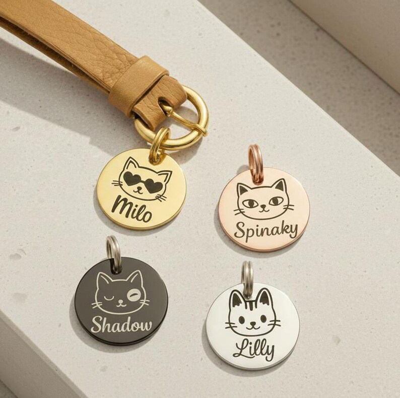 Personalized Cat Name Tag, Engraved Kitten Collar Tag - Etsy