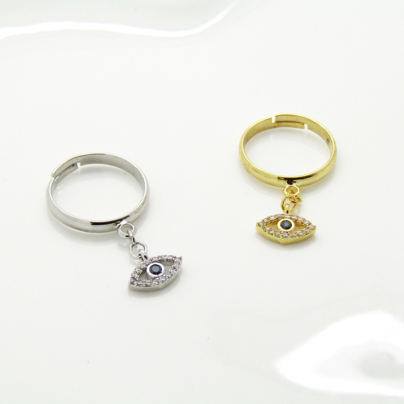 Evil Eye Ring Adjustable Silver Plated or Gold Good Luck Ring | Etsy