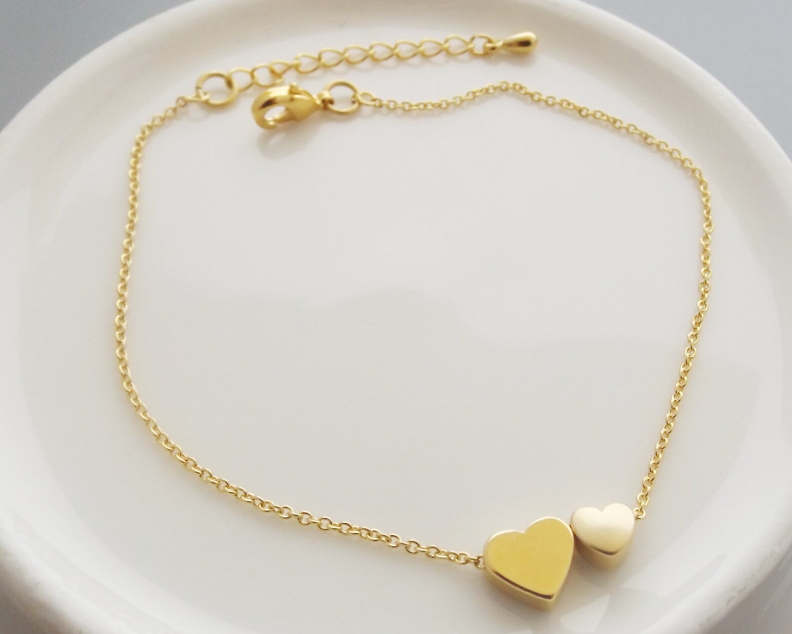 Double Heart Bracelet Silver rose gold or gold plated 2 | Etsy