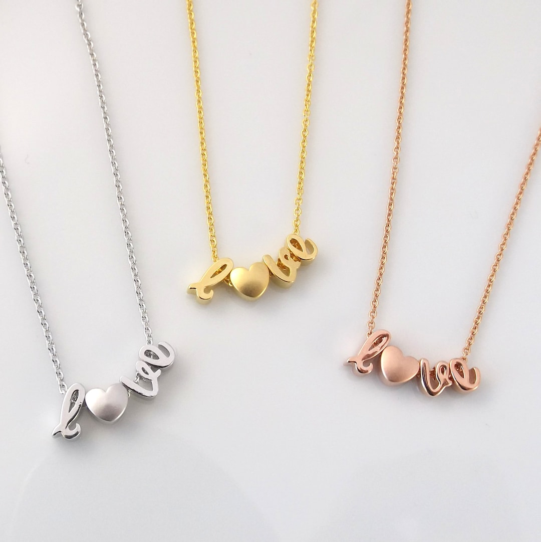 Love Necklace- Love Jewelry- Valentines Gifts- Silver Rose Gold Gold ...