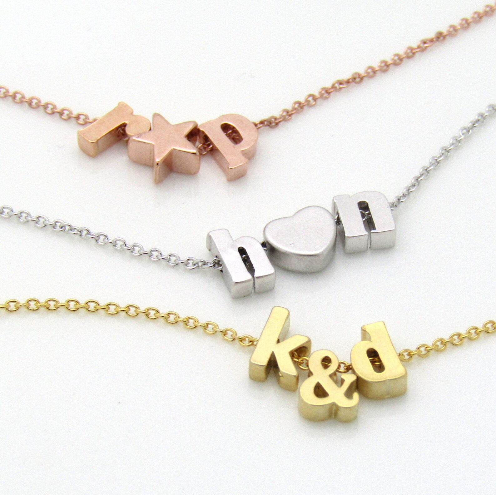 Double Initial Necklace With Ampersand, Star or Heart, Valentines Gifts ...