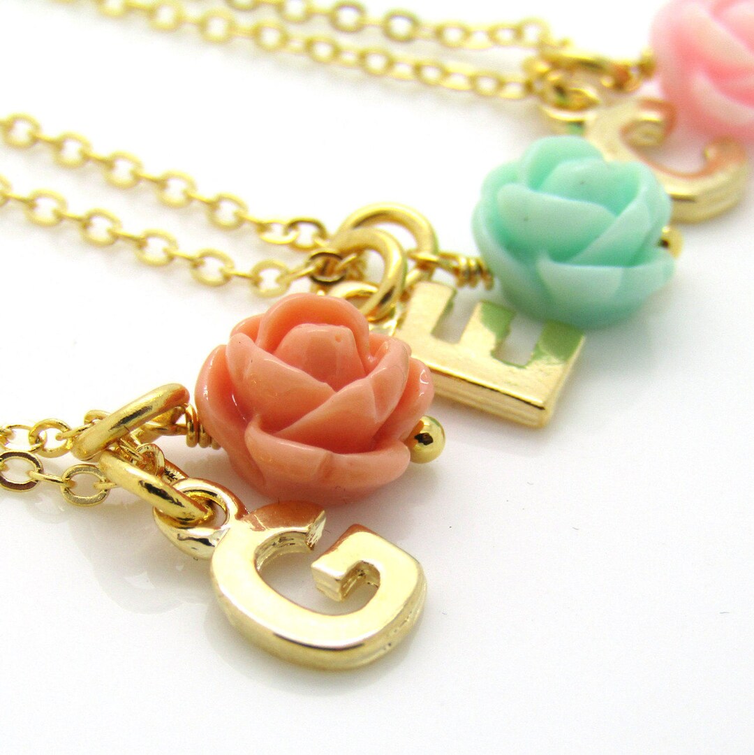 Flower Girl Gift,childrens Gold Initial and Flower Necklace, Girls ...