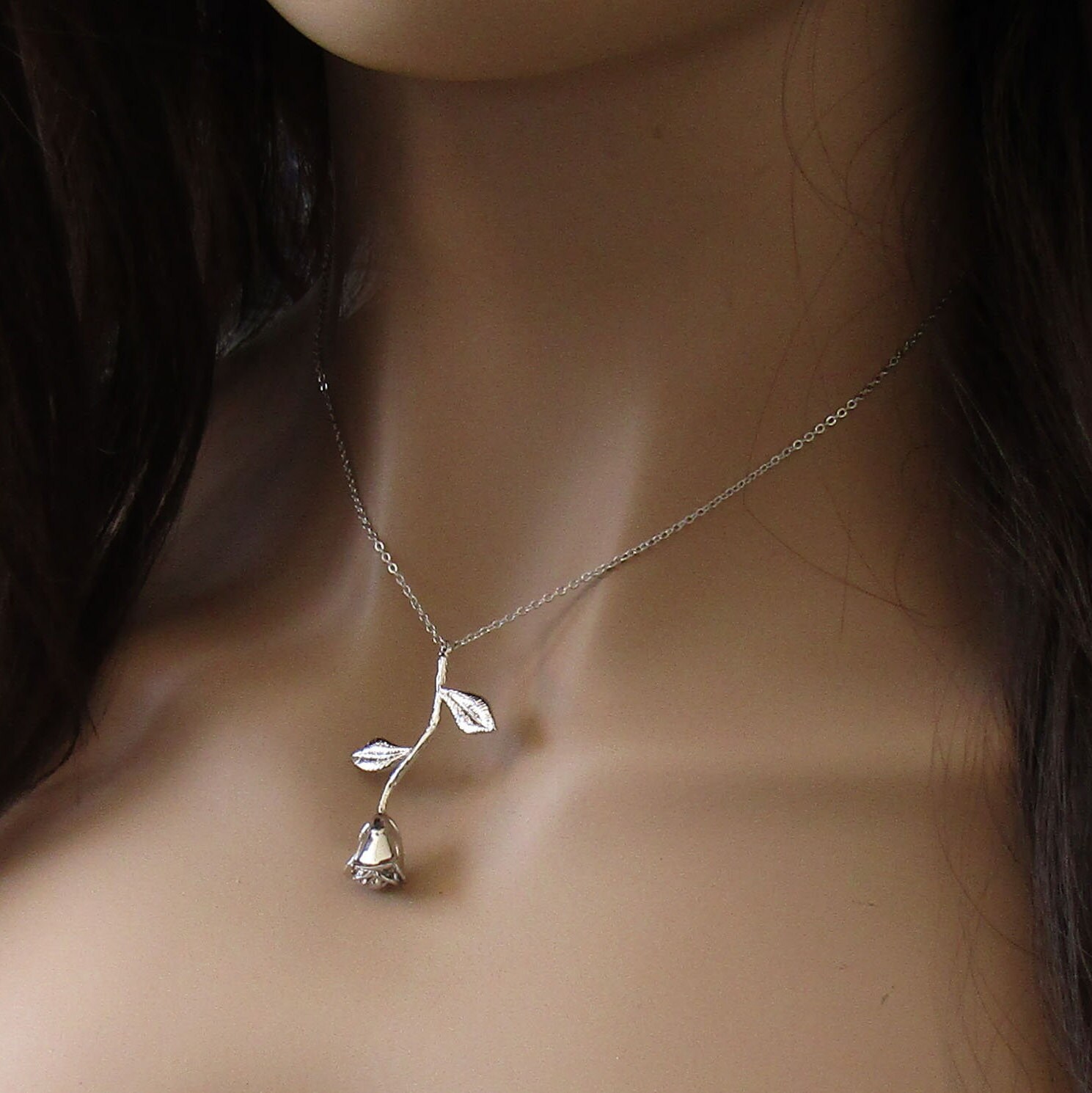 Rose Stem Pendant Necklace Gifts for Her Rose Flower Necklace | Etsy