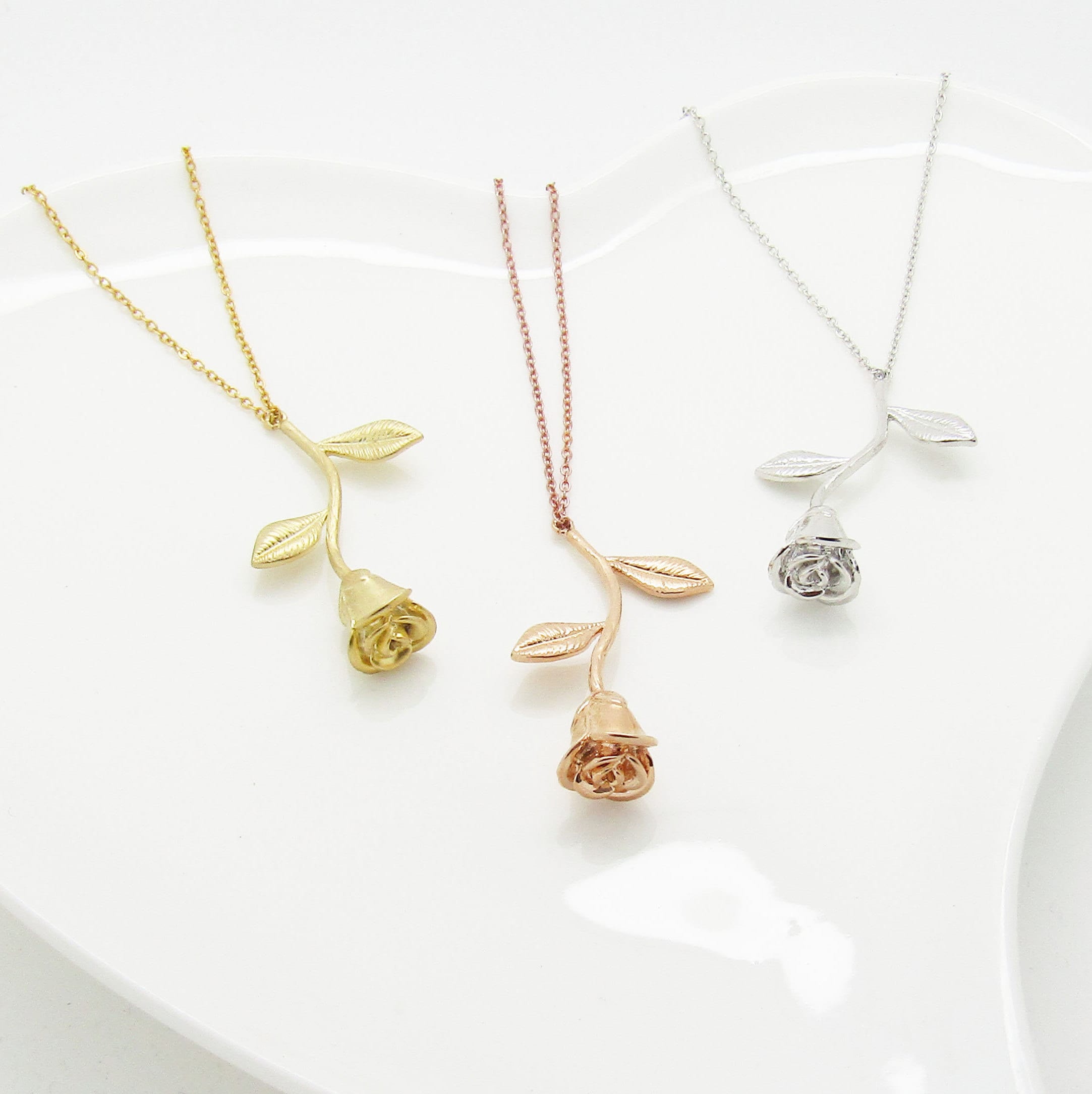 Rose Stem Pendant Necklace Gifts for Her Rose Flower Necklace | Etsy