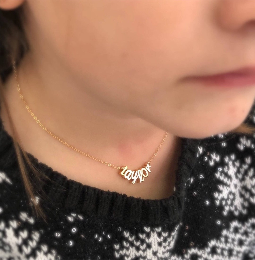 Children's Lowercase Cursive Script Name Necklace, Flower Girl Gift ...