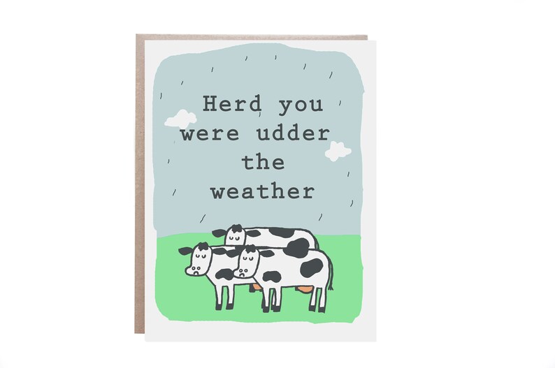 Get Well Card Cow Card Pun Punny Card Feel Better Feel | Etsy