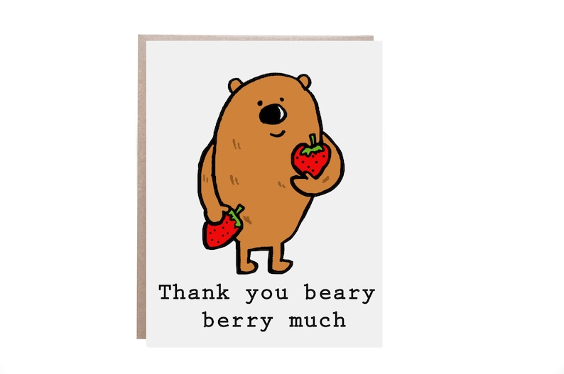 Thank You Card, Thank You Beary Much, Thank You Berry Much - Etsy