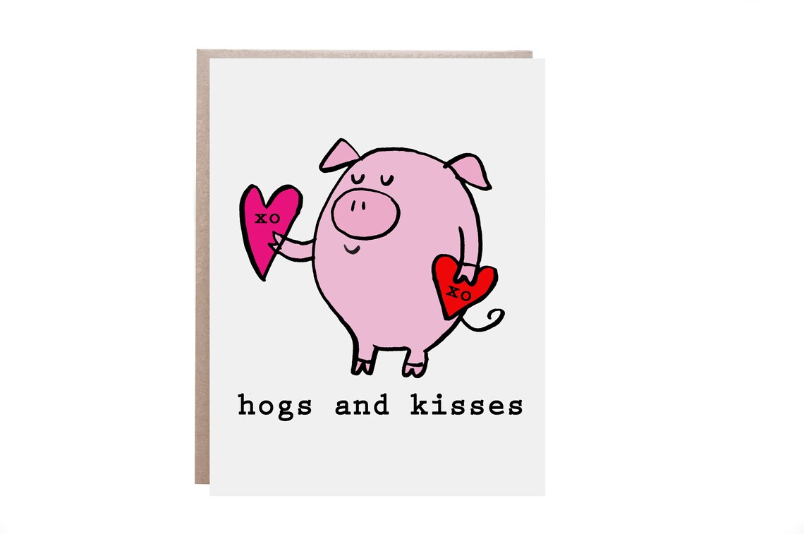 Hugs and Kisses Hogs and Kisses Cute Love Card Love Card - Etsy