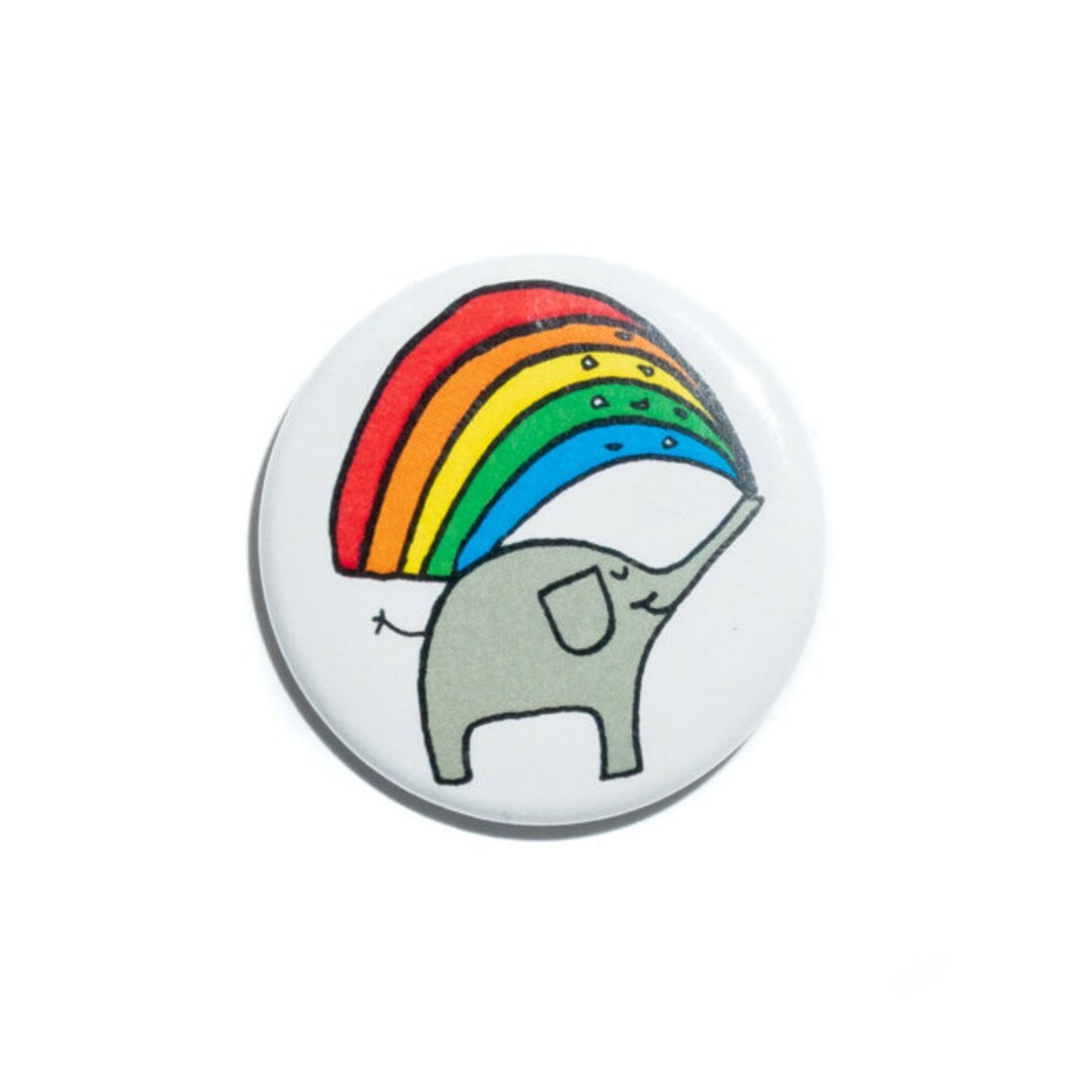 Elephant Pin, Elephant, Rainbow Pin, Rainbow, Pinback Button Pin ...