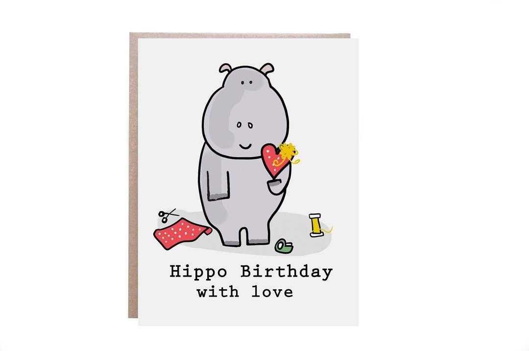 Hippo Birthday Card, Birthday Card, Funny Birthday Card, Hippo Card ...