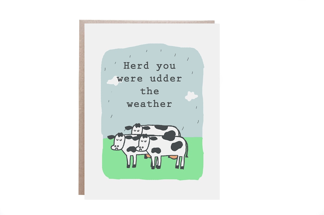 Get Well Card, Cow Card, Pun, Punny Card, Feel Better, Feel Better Soon ...