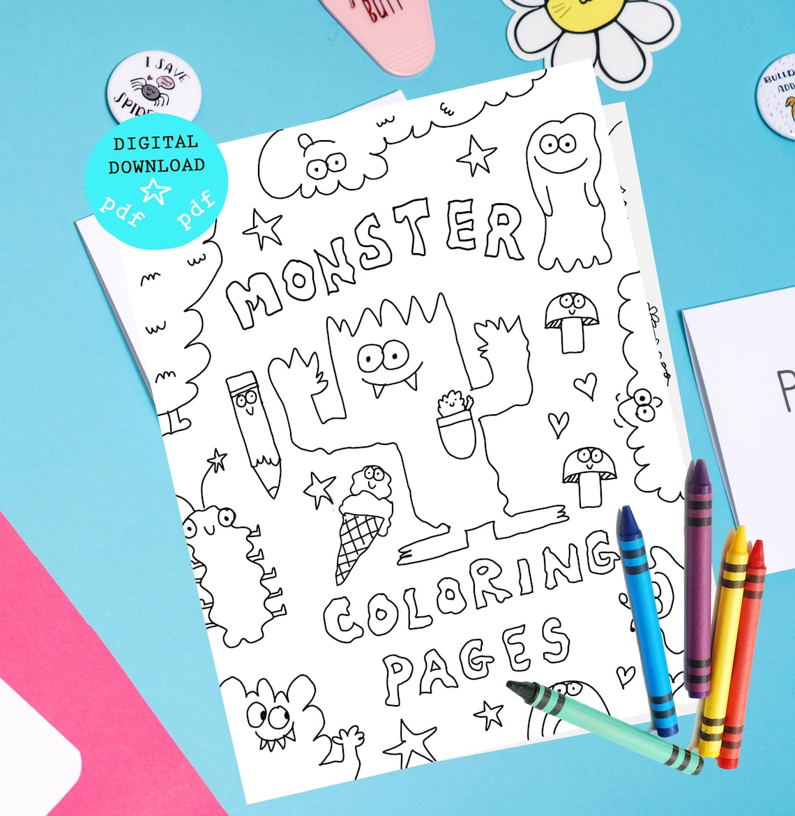 Digital Monster Coloring Pages, Downloadable Coloring Pages, No AI - Etsy