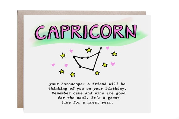Capricorn Card Capricorn Birthday Card Zodiac Card Etsy