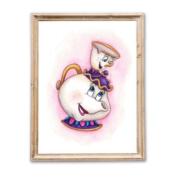 Beauty and the Beast Chip & Mrs Potts Watercolor Painting - Etsy