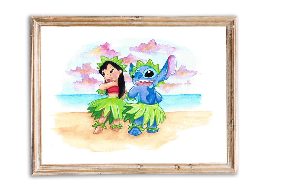 Pintura de acuarela de Lilo y Stitch - Impresión - Etsy España