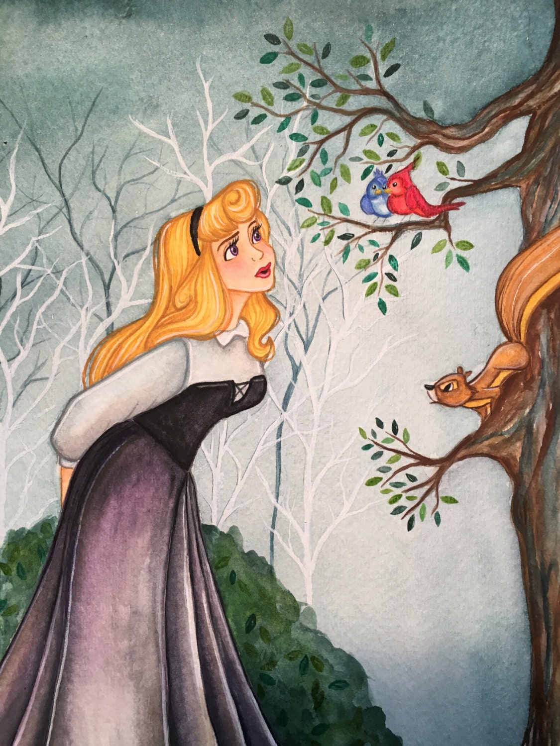 Briar Rose - Aurora - Sleeping Beauty Watercolor Painting - PRINT - Etsy