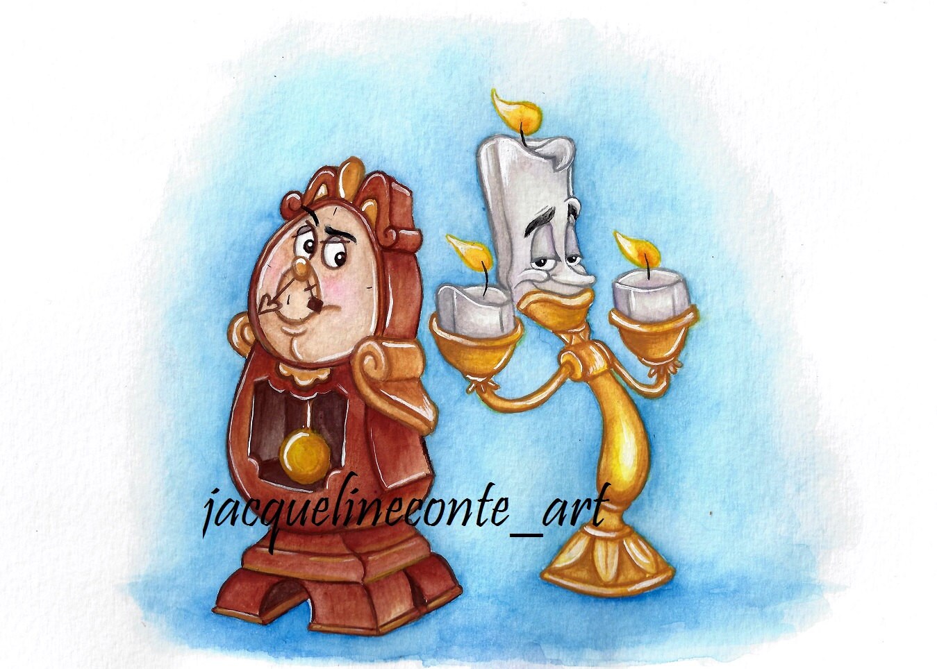 Be Our Guest - Cogsworth & Lumiere - Beauty and the Beast Watercolor ...
