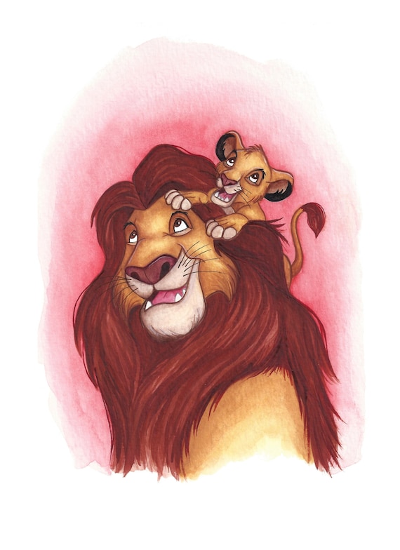 Disneys the Lion King Mufasa and Simba Watercolor - Etsy