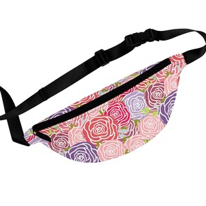 Trendy Fanny Pack, Pretty Flowers Belt Bag, Black Lining With Inside ...