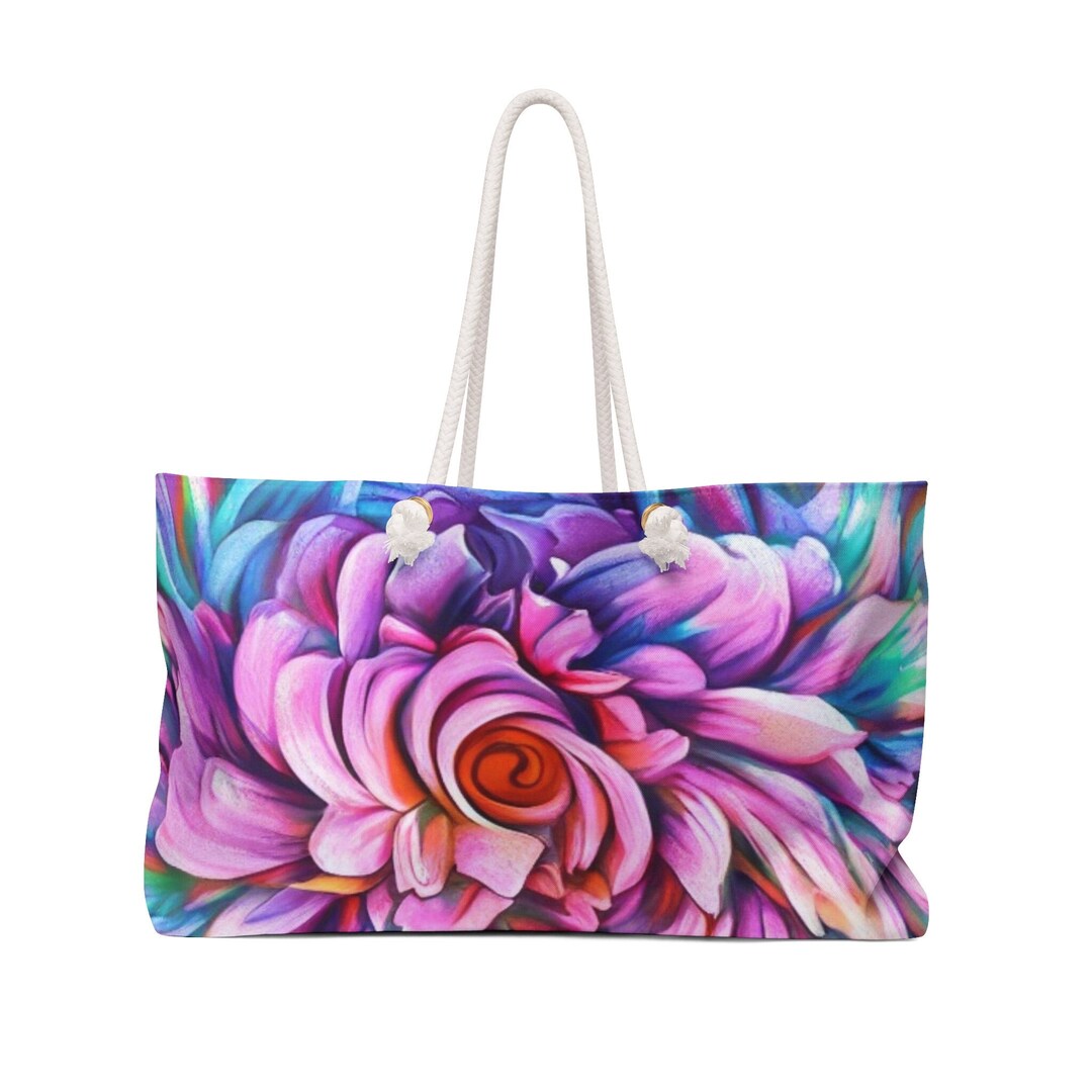 Weekender Bag, Oversized Flowered Artwork Tote in Beautiful Pinks and ...