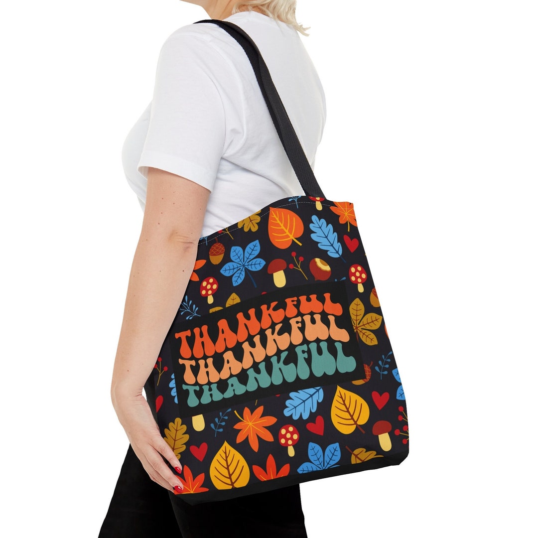 Colorful Tote Bag, 3 Sizes, Thankful Theme Printed on Both Sides Can Be ...