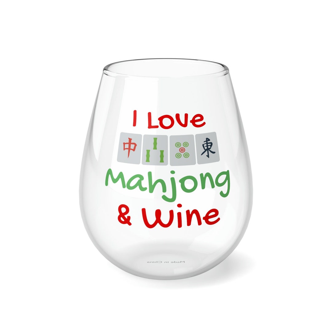 Mahjong Stemless Wine Glass, 11.75oz I Love Mahjong & Wine Glass, Gift ...