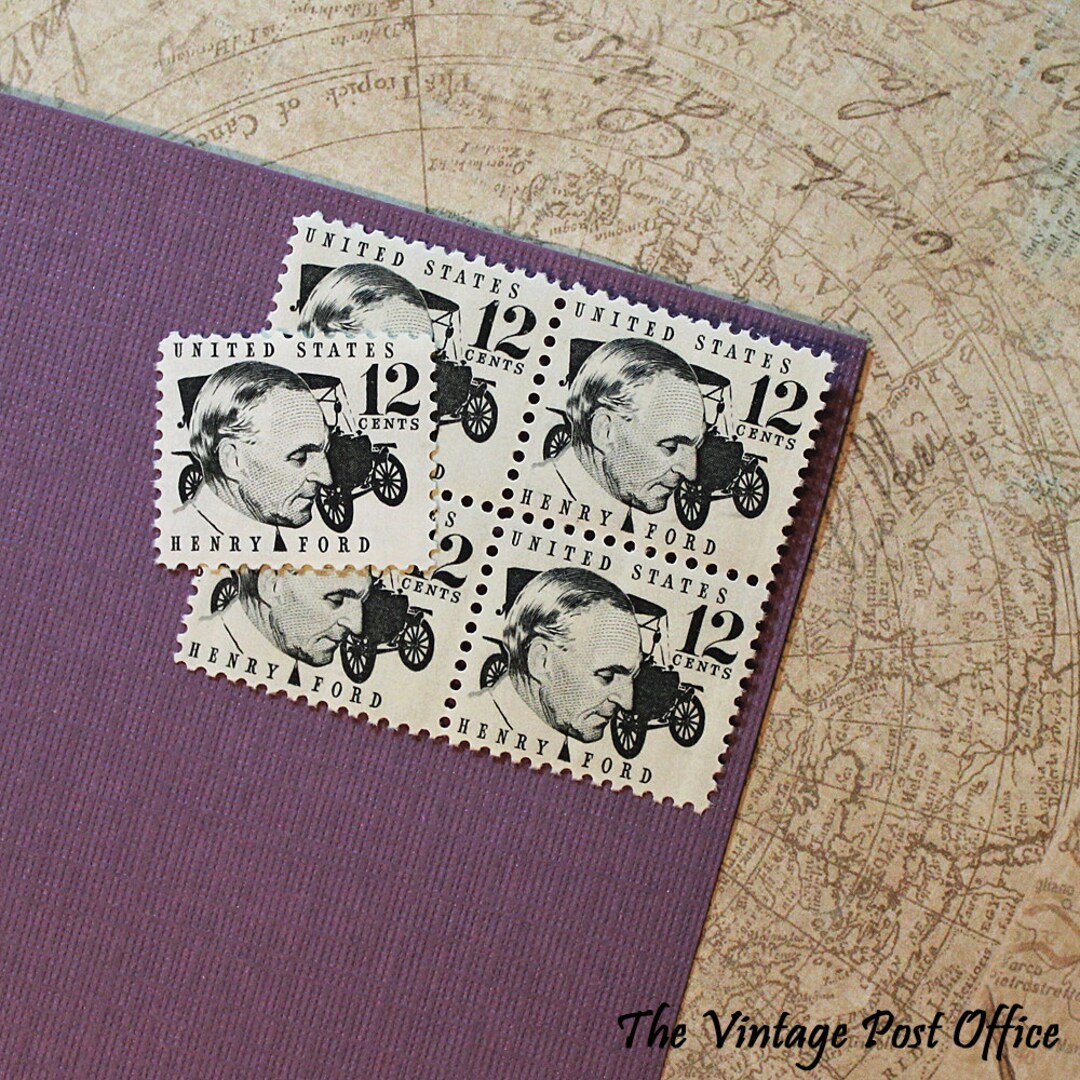 Ten 12c Henry Ford and Model T Stamp .. Vintage Unused US Postage ...