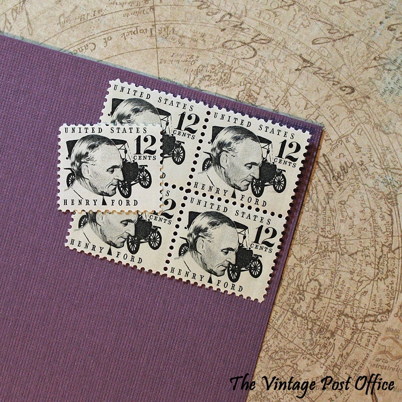 Ten 12c Henry Ford and Model T Stamp .. Vintage Unused US Postage ...