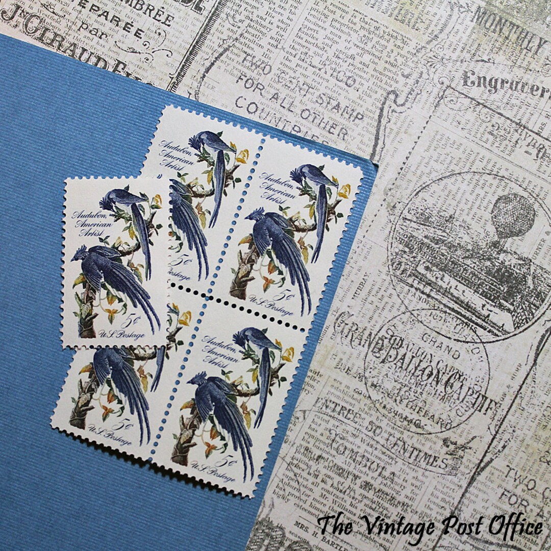 Ten 5c John James Audubon Columbia Jays .. Vintage Unused US Postage ...