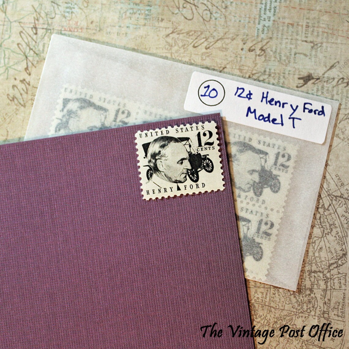 Ten 12c Henry Ford and Model T Stamp .. Vintage Unused US Postage ...