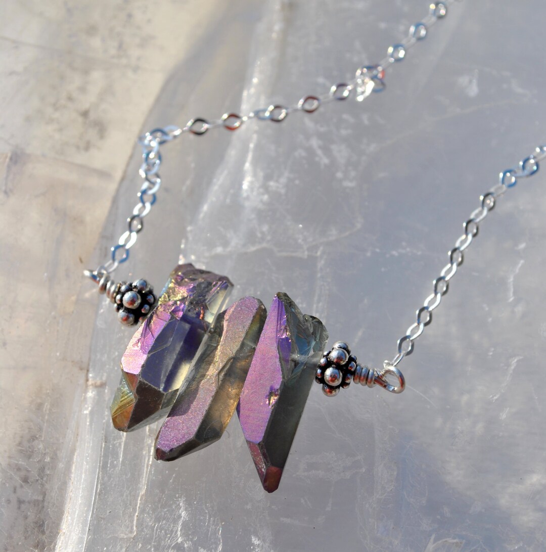Purple Titanium Coated Rock Quartz Crystal Points on Sterling Silver ...