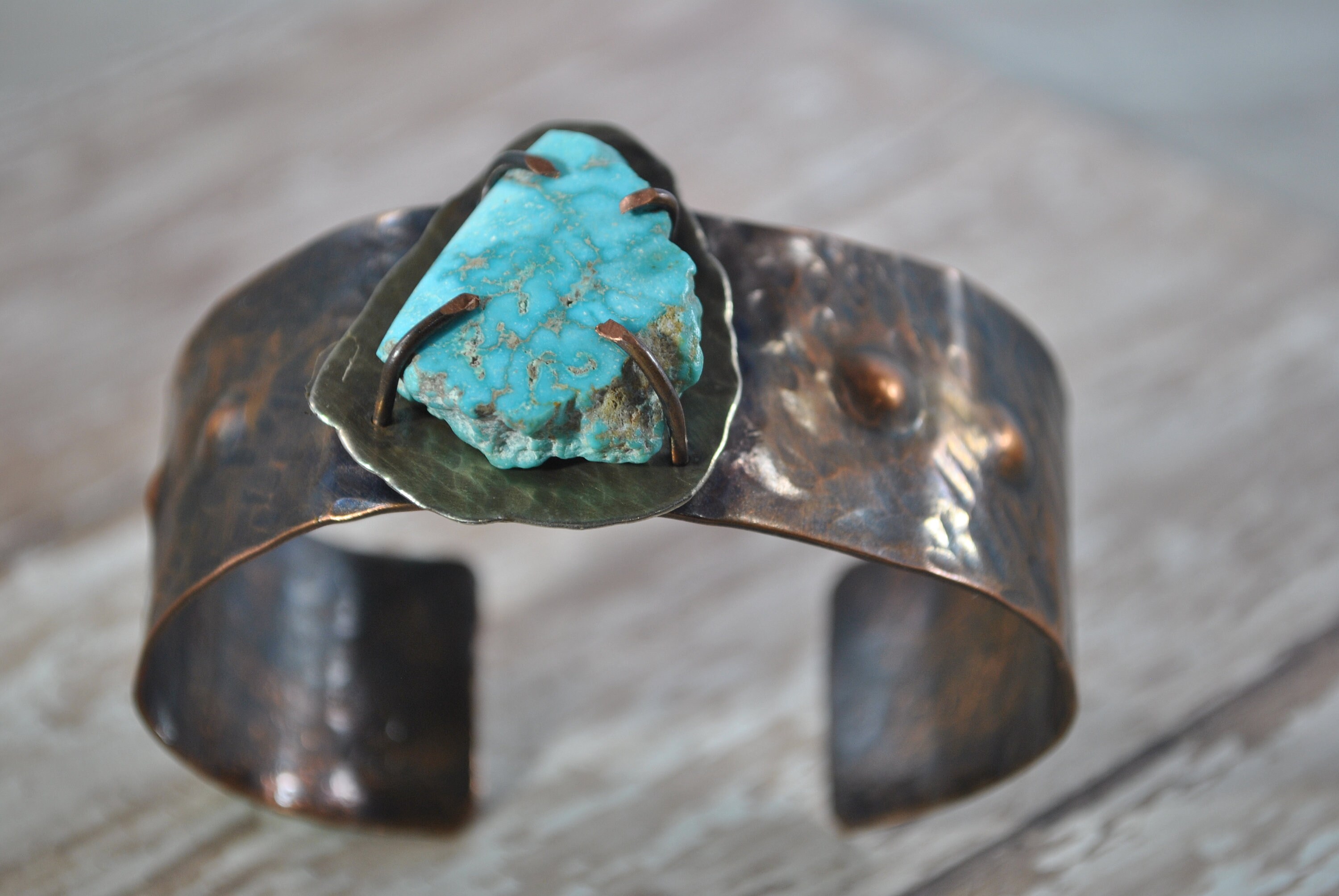 Turquoise Stone Copper Cuff Rustic Copper Bracelet Metal - Etsy