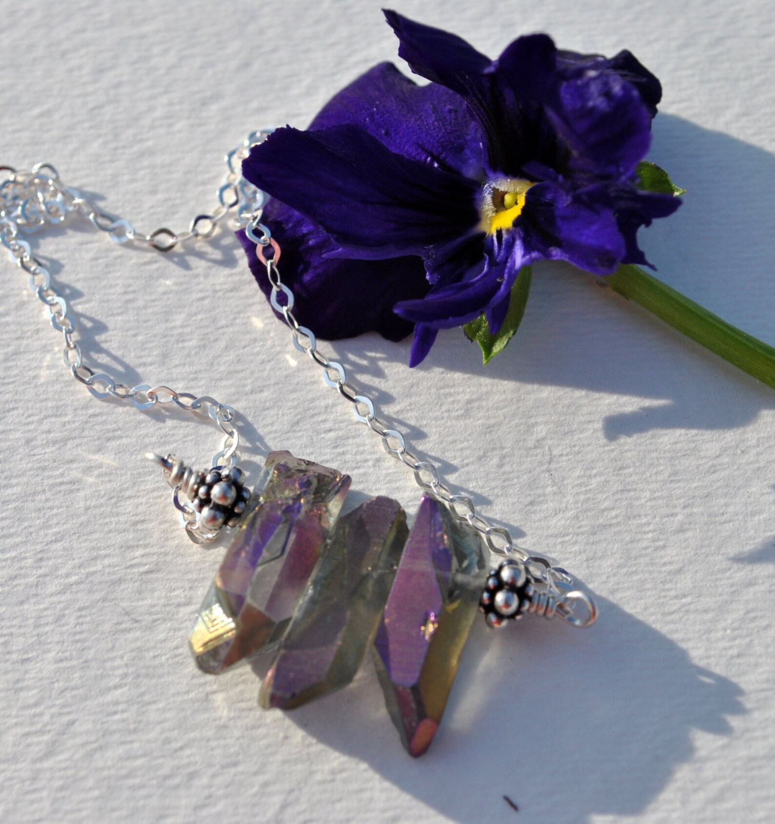 Purple Titanium Coated Rock Quartz Crystal Points on Sterling Silver ...