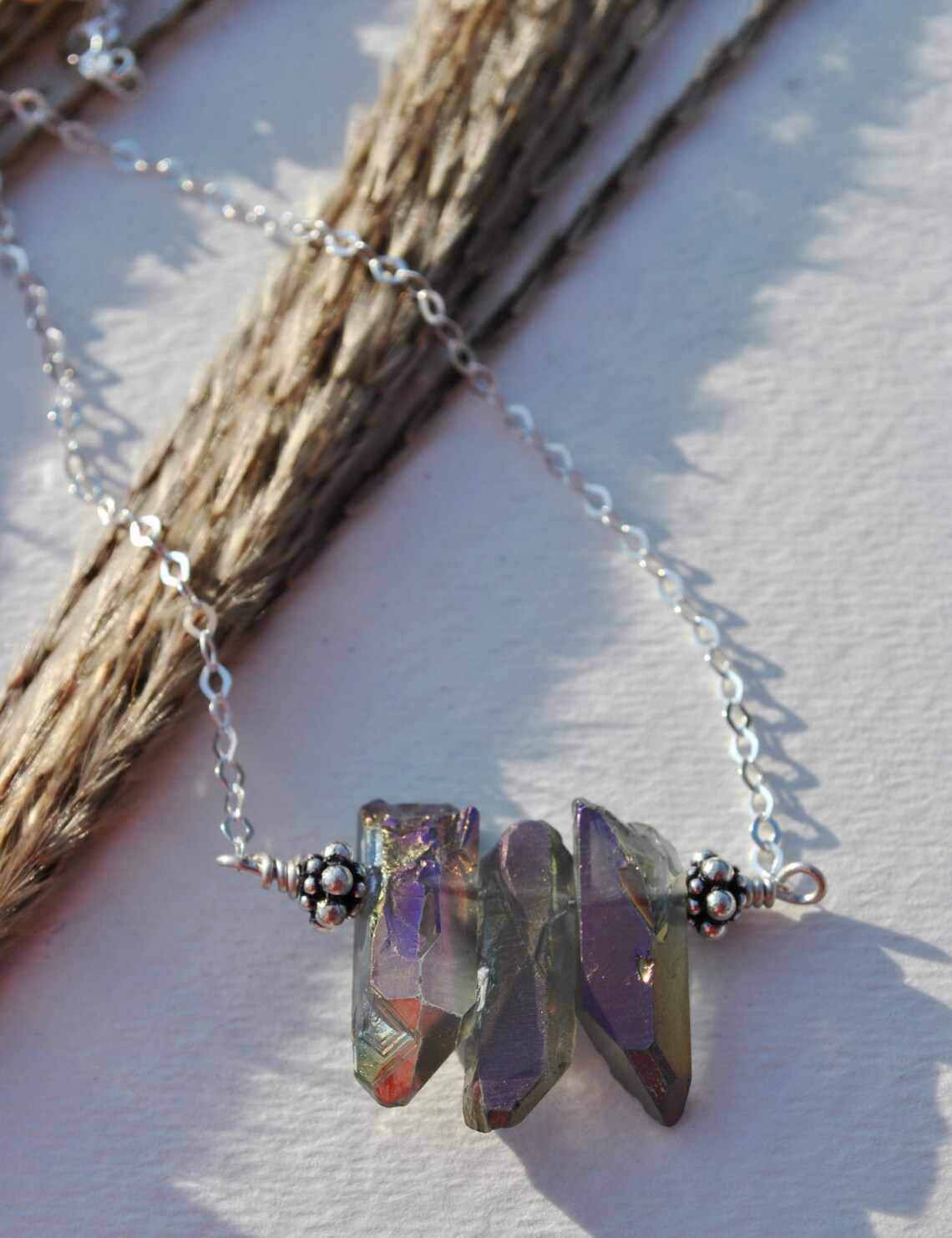 Purple Titanium Coated Rock Quartz Crystal Points on Sterling Silver ...