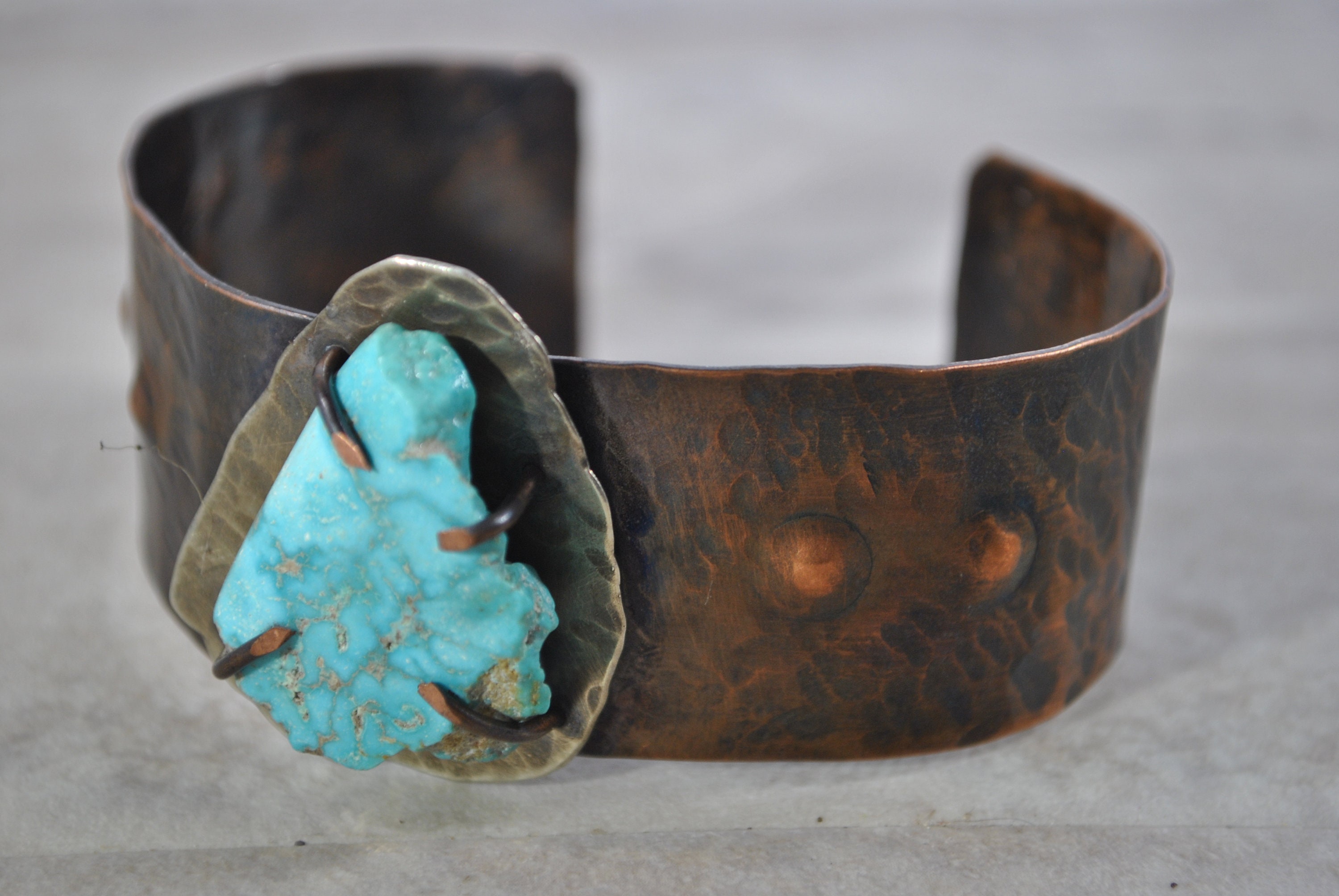 Turquoise Stone Copper Cuff Rustic Copper Bracelet Metal - Etsy